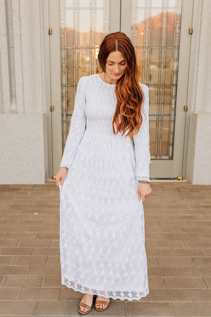 White Elegant Womens Temple Dresses & Baptism Gowns | Dressed in White