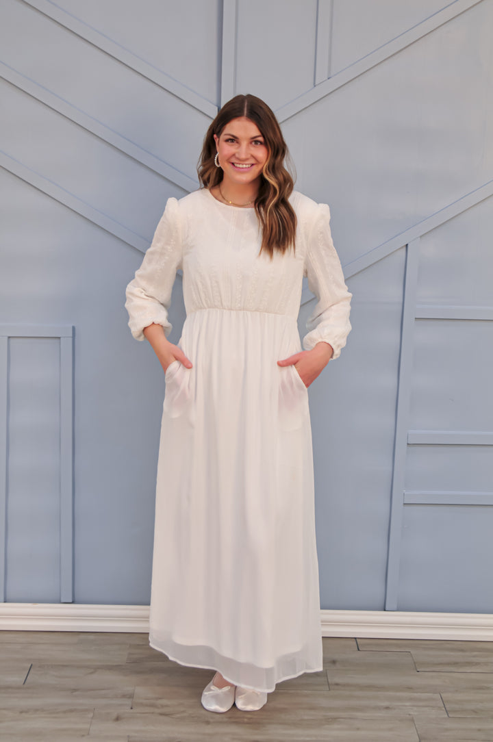 White Elegant Womens Temple Dresses & Baptism Gowns | Dressed in White